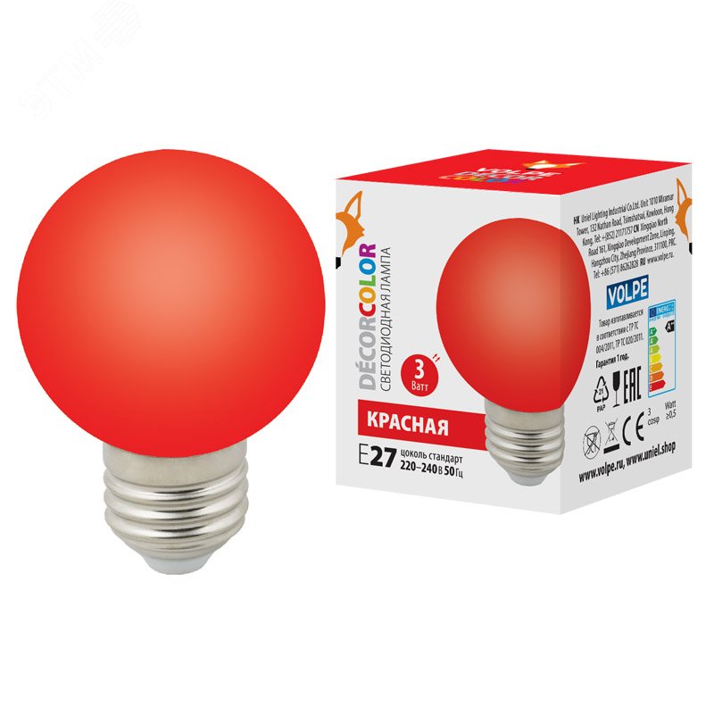 Лампа декоративная светодиодная LED-G60-3W/RED/E27/FR/С Форма шар ...