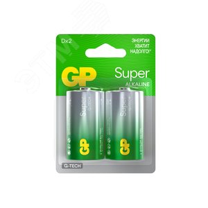 Батарейка алкалиновая GP Super Alkaline G-Tech 13А типоразмера D - 2 шт ...