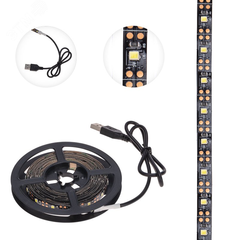 Лента LED с USB-коннектором 5 В IP23 SMD 2835 60 LED/м 3 м белый (6500 ...