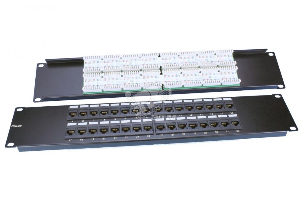 Патч-панель 19' 2U 32 порта RJ45 категория 5e Dual IDC ROHS черный ...