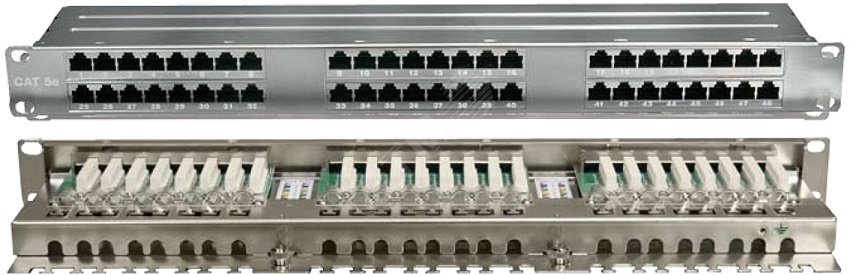 Патч-панель -110D высокой плотности 19дюйм 1U 48 портов RJ-45 артикул PPHD-19-48-8P8C-C5E-SH ...