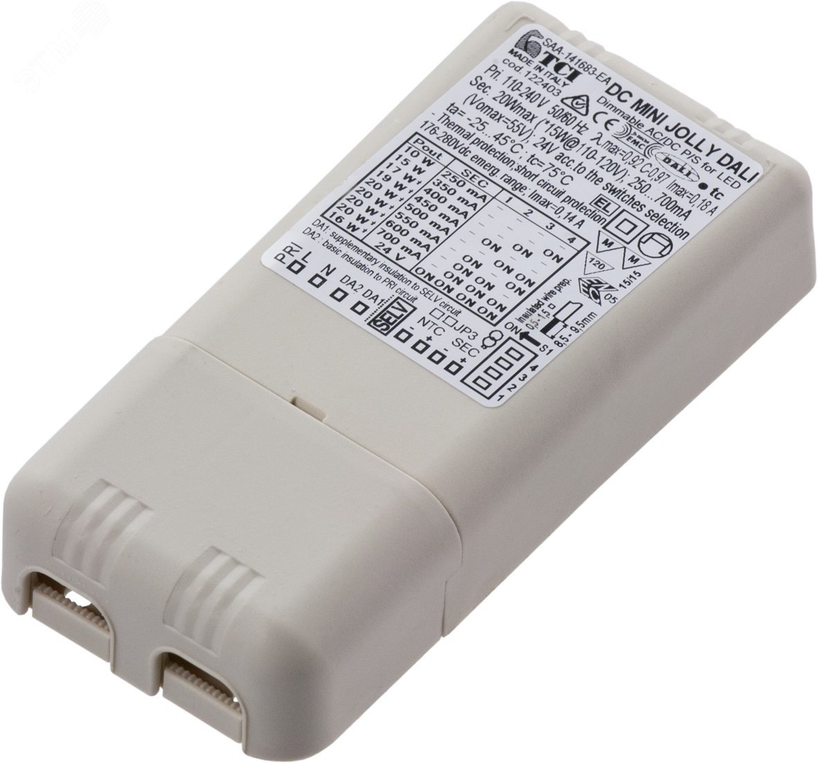 Драйвер LED 20W 250/350/400/450/500/550/600/700mA DALI (TCI DC MINI ...