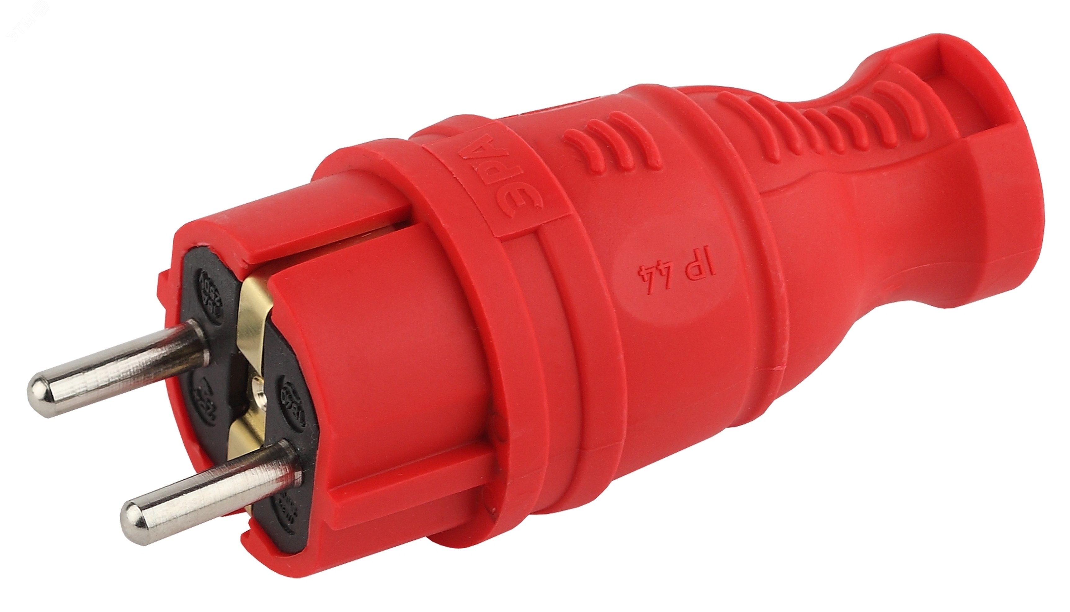 Вилка каучуковая з/з прямая 16A IP44 красная V8-RED-IP44 артикул ...