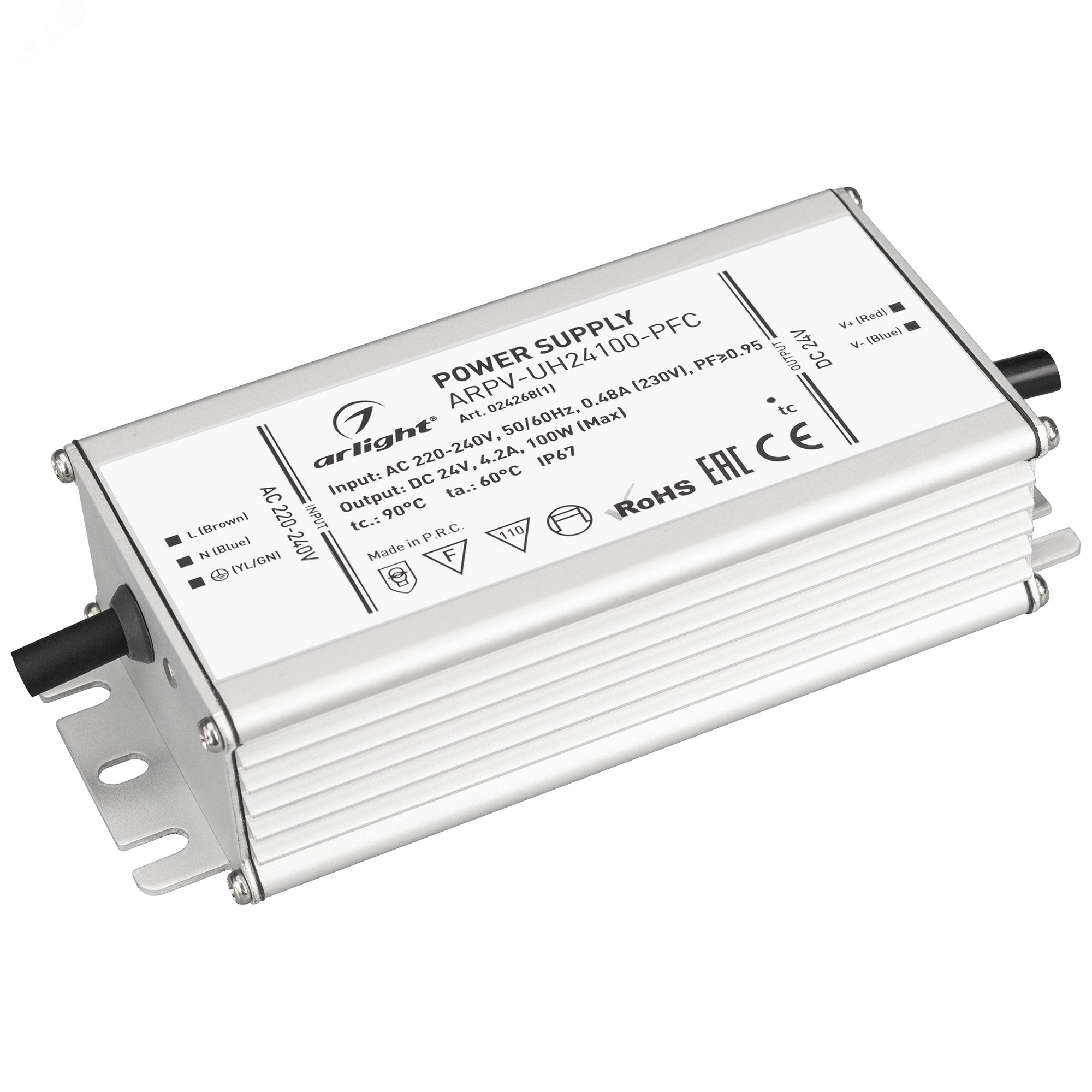 Блок питания ARPV-UH24100-PFC (24V, 4.2A, 100W) (Arlight, IP67 Металл, 7 лет) артикул 024268(1 ...