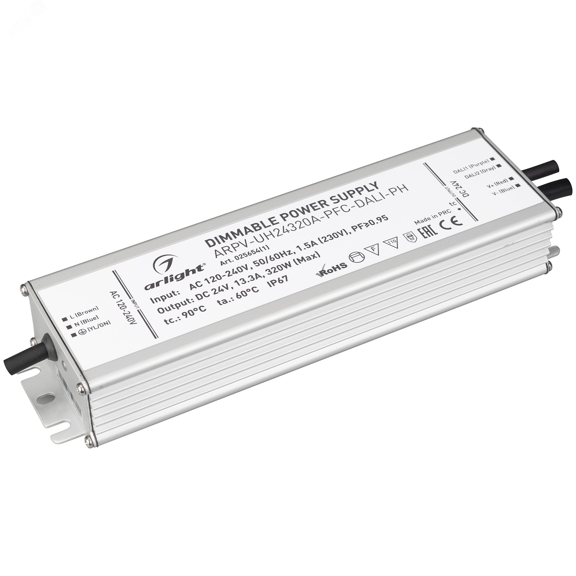 Блок питания ARPV-UH24320A-PFC-DALI-PH (24V, 13.3A, 320W) (ARL, IP67 Металл, 7 лет) артикул ...
