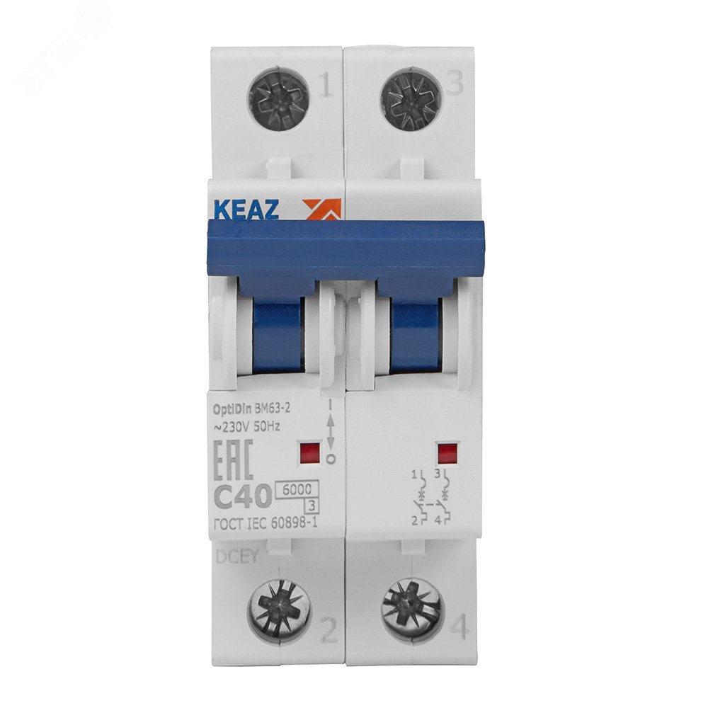 Выключатель автоматический двухполюсный 40А C 6кА AC OptiDin BM63-2C40 ...