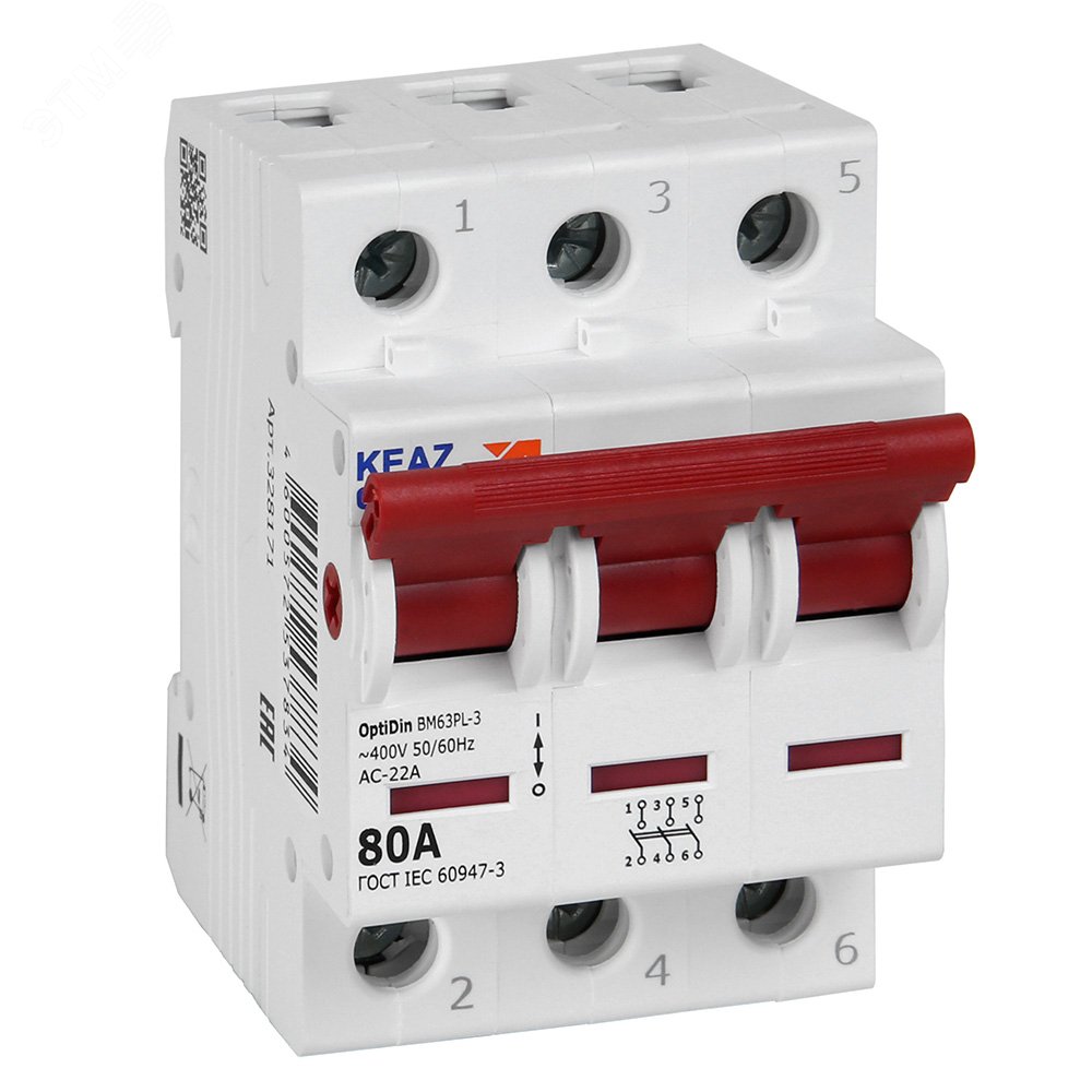 Выключатель нагрузки 3П 80А 400В OptiDin BM63PL-380-УХЛ3 (ВМ63PL ...