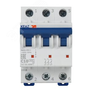 Выключатель автоматический трехполюсный 10А C 6кА AC OptiDin BM63-3C10-УХЛ3 артикул 260789 КЭАЗ ...