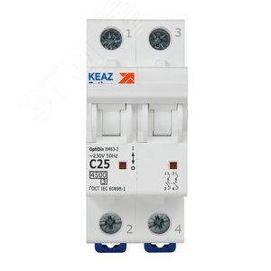 Выключатель автоматический двухполюсный 25А C 4,5кА AC OptiDin BM63-2C25-4,5-УХЛ3 артикул 326805 ...
