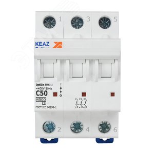 Выключатель автоматический трехполюсный 50А C 4,5кА AC OptiDin BM63-3C50-4,5-УХЛ3 артикул 326817 ...