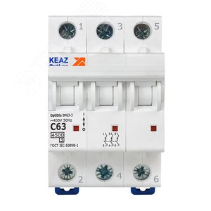 Выключатель автоматический трехполюсный 63А C 4,5кА AC OptiDin BM63-3C63-4,5-УХЛ3 артикул 326818 ...