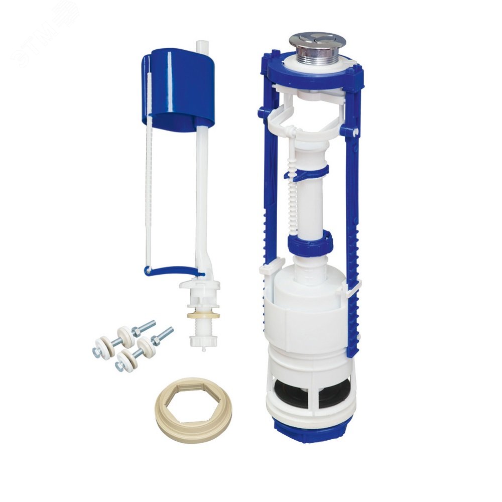 Арматура для бачка кнопочная (нижнее подключение, 2 режима, металлизированная кнопка) артикул ИС ...