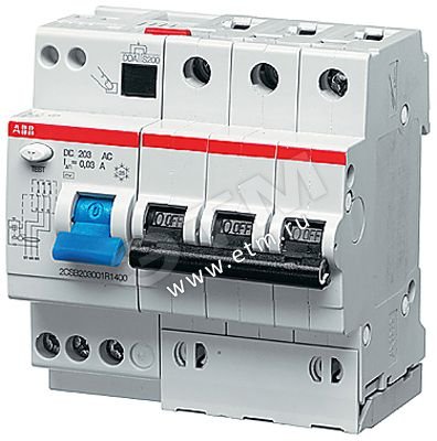 Выключатель автоматический дифференциальный 3п 20А 30мА DS203 C AC артикул DS203 AC-C20/0,03 ABB ...