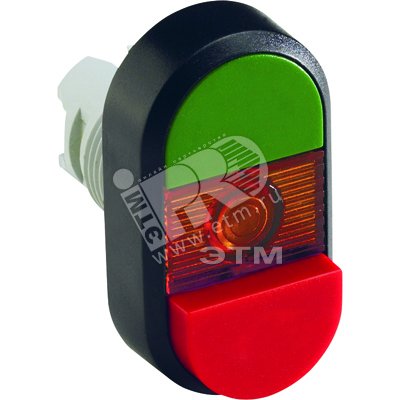Кнопка двойная MPD14-11R (зеленая/красная-выступающая) красная выступающая линза с текстом (ON ...
