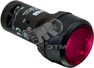Кнопка с подсветкой CP1-13R-01 красная 220В AC/DC с плоской клавишей ...