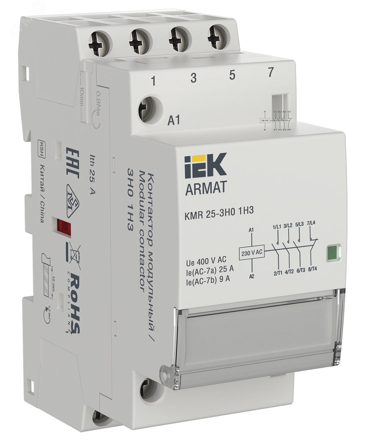 ARMAT Контактор модульный KMR 25А 230В AC 3НО 1НЗ IEK артикул AR-KMR10 ...