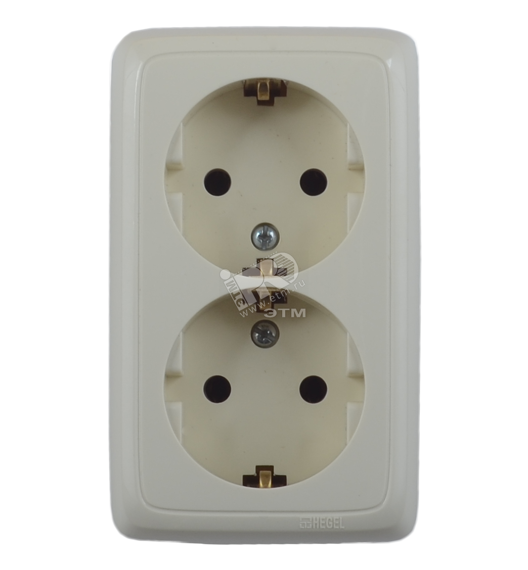 Розетка двойная наружная с заземлением с изоляционной пластиной ...