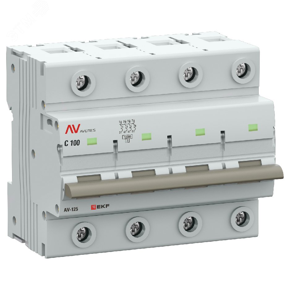 Купить Выключатель автоматический AV-125 4P 100A (C) 10kA EKF AVERES артикул mcb125-4-100C-av ...