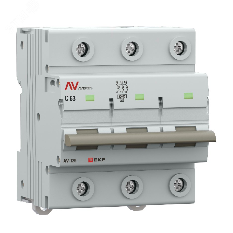 Выключатель автоматический AV-125 3P 63A (C) 10kA EKF AVERES артикул mcb125-3-63C-av EKF ...