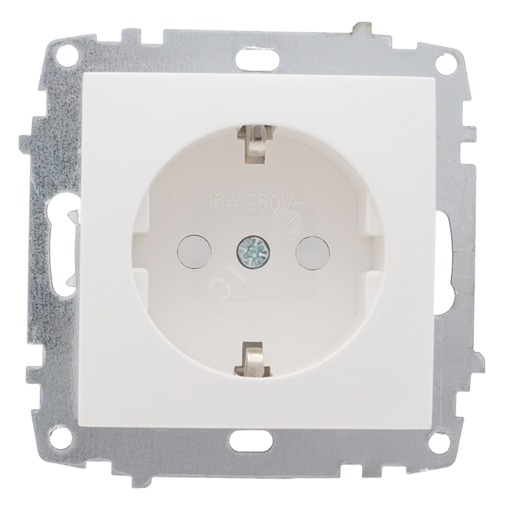 Механизм розетки Милан одноместной с заземлением 16А белый с защитными шторками без рамки ...