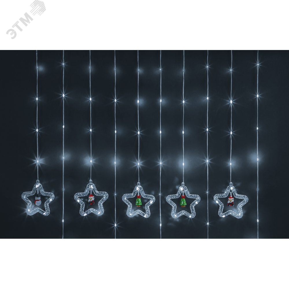 Гирлянда новогодняя светодиодная NGF-D035-02 бахрома звезды и фигурки CW 3*0.6м IP20 артикул ...