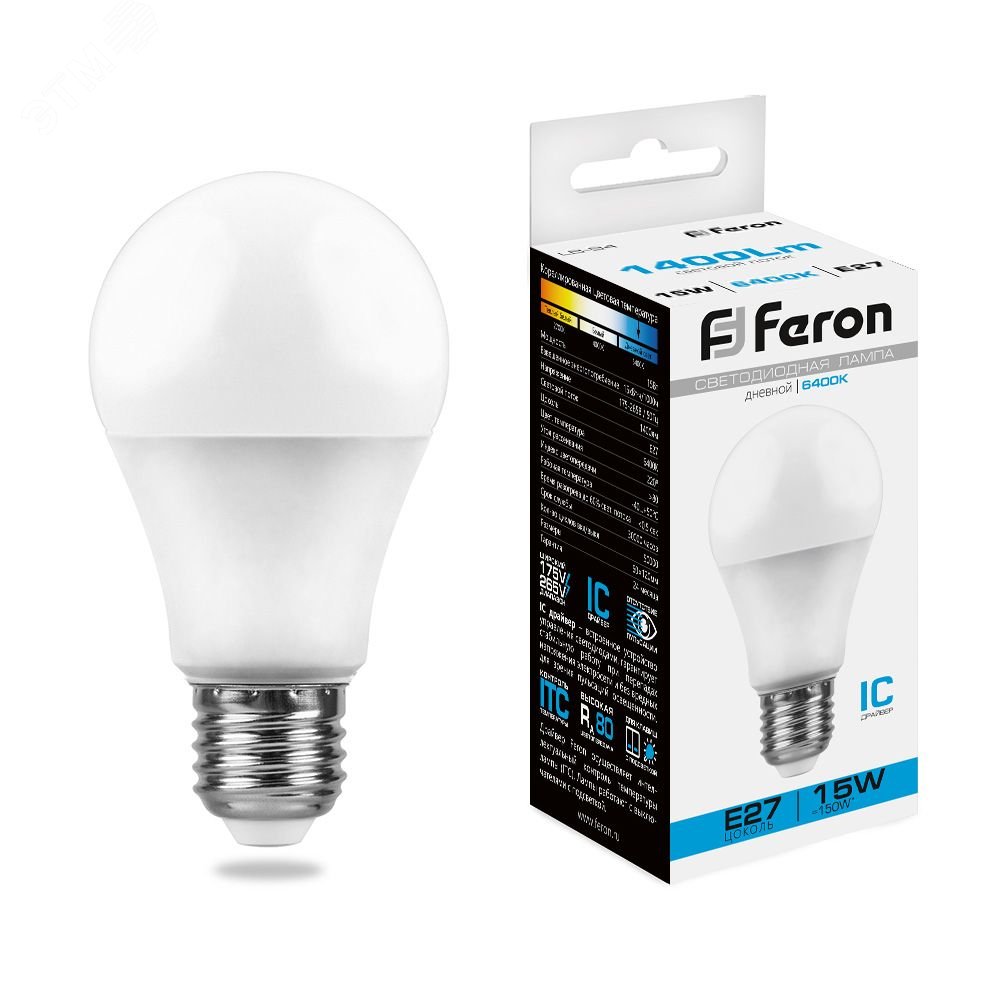 Лампа светодиодная LED 15вт Е27 дневной артикул LB-94 25630 FERON ...